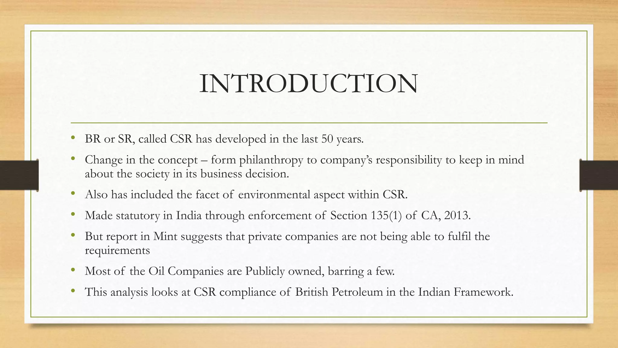 British Petroleum - CSR Activities in India | PPTX