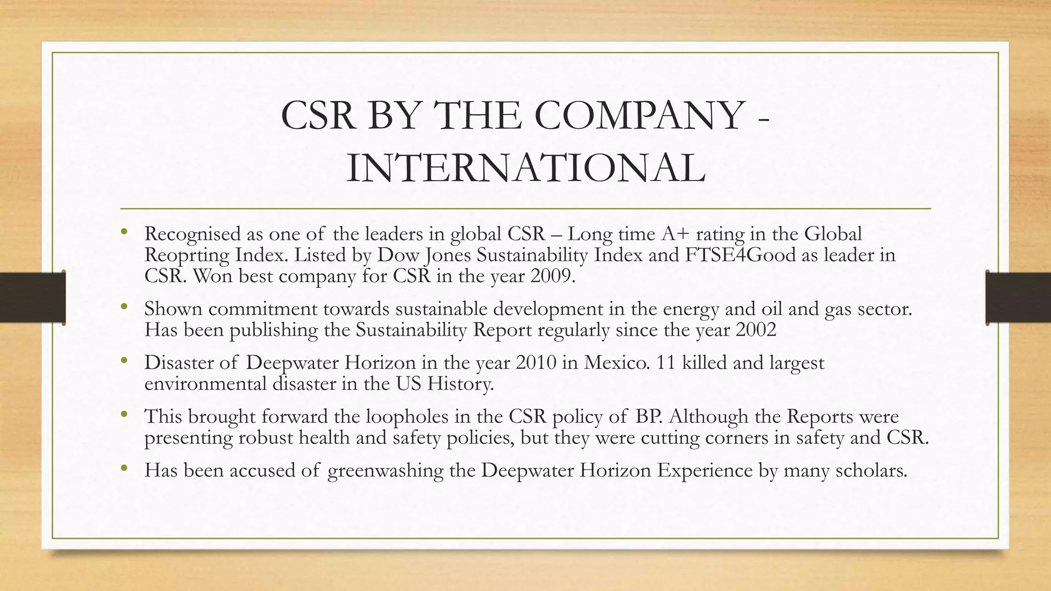 British Petroleum - CSR Activities in India | PPTX