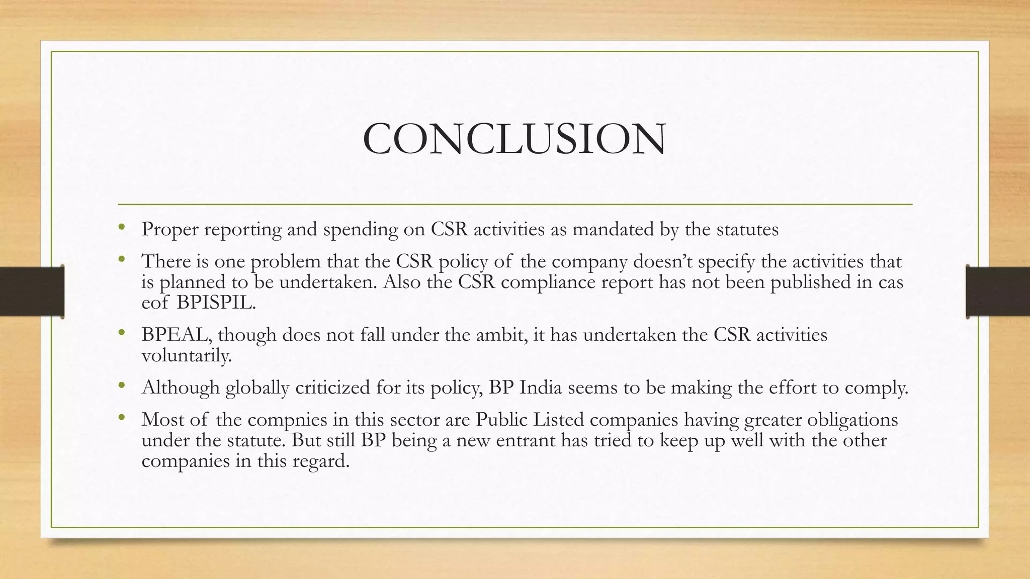 British Petroleum - CSR Activities in India | PPTX