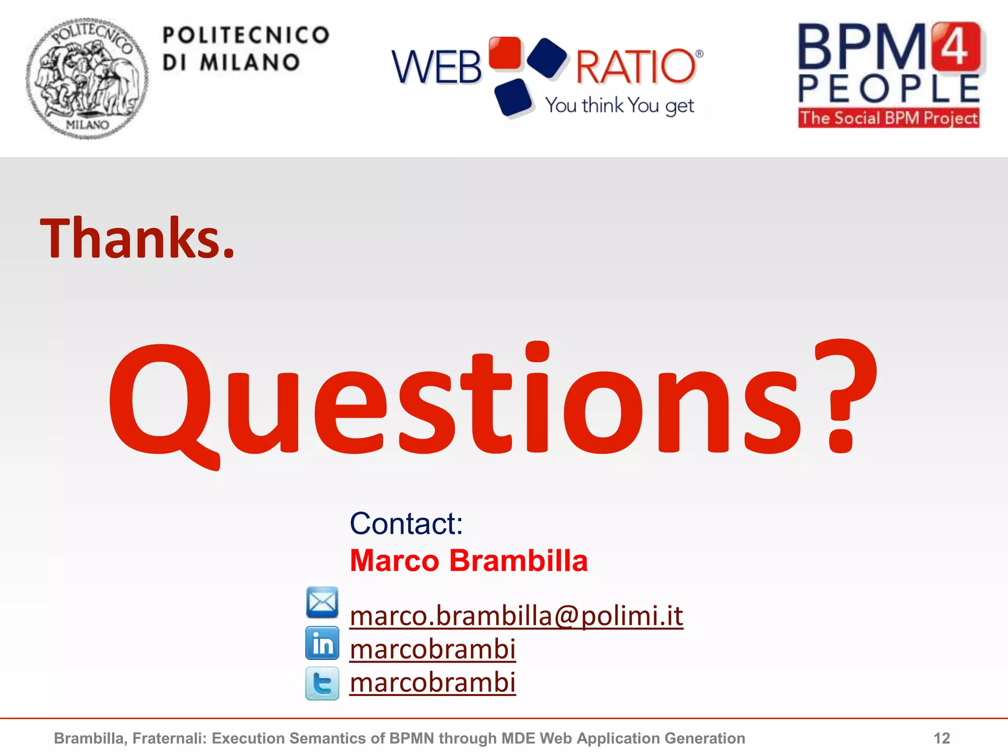 Execution Semantics Of Bpmn Through Mde Web Application Generation Using Bpmn And Webml Bpmn