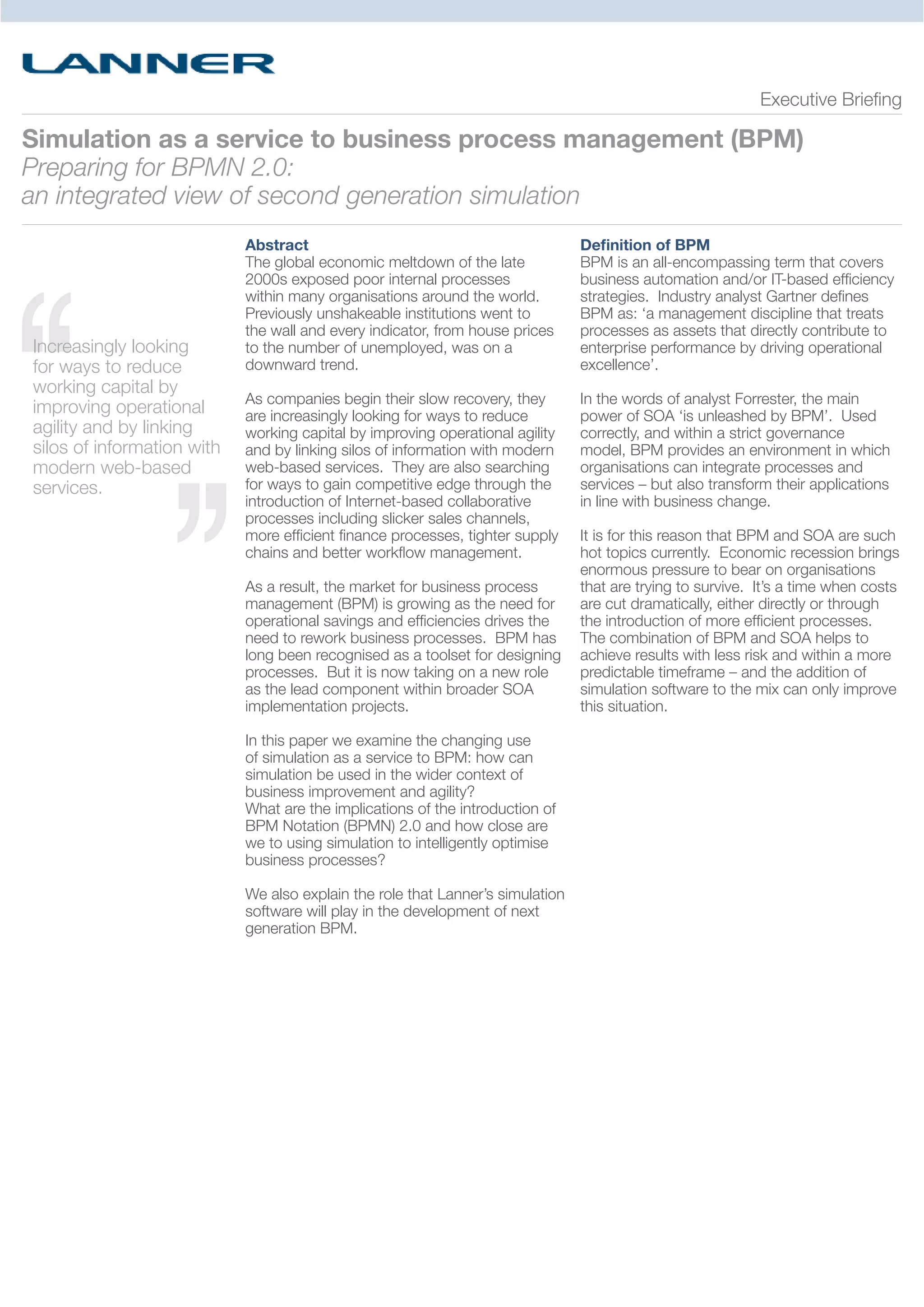 BPMN 2.0 Simulation Exectuive Briefing | PDF