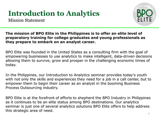 Bpo Elite - Introduction to Analytics | PPT