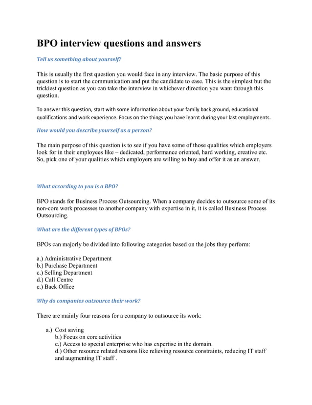 Bpo Interview Questions PDF Resume Writing And Advice Job Search Bpo Interview Questions PDF Resume Writing And Advice Job Search
