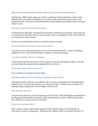 Bpo interview questions | PDF | Resume Writing and Advice | Job Search