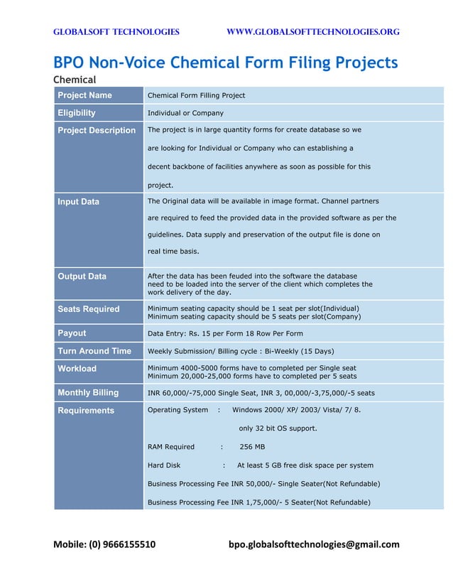 Bpo non voice chemical form filling projects | PDF