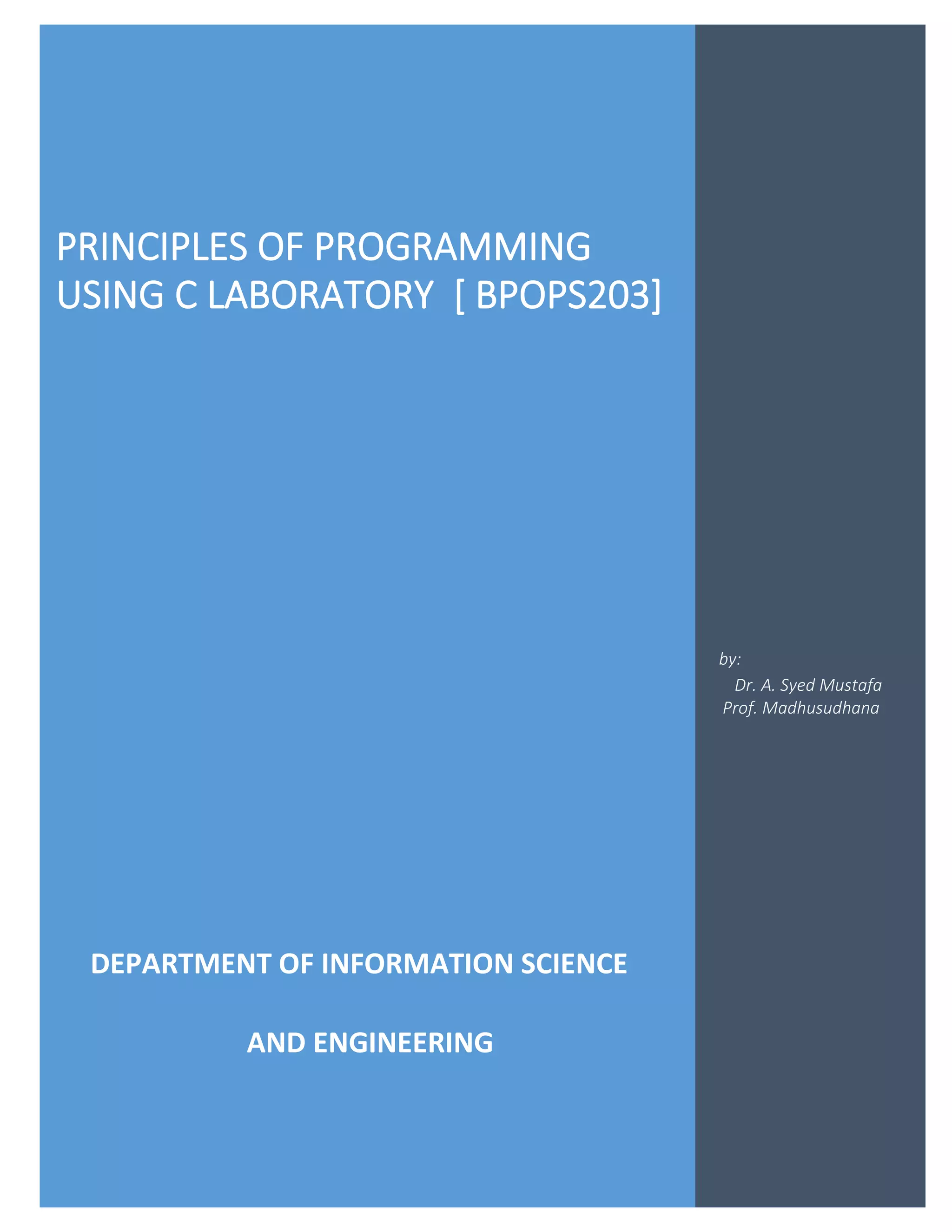 Bpops203 Principles Of Programming Using C Lab Manualpdf Programming