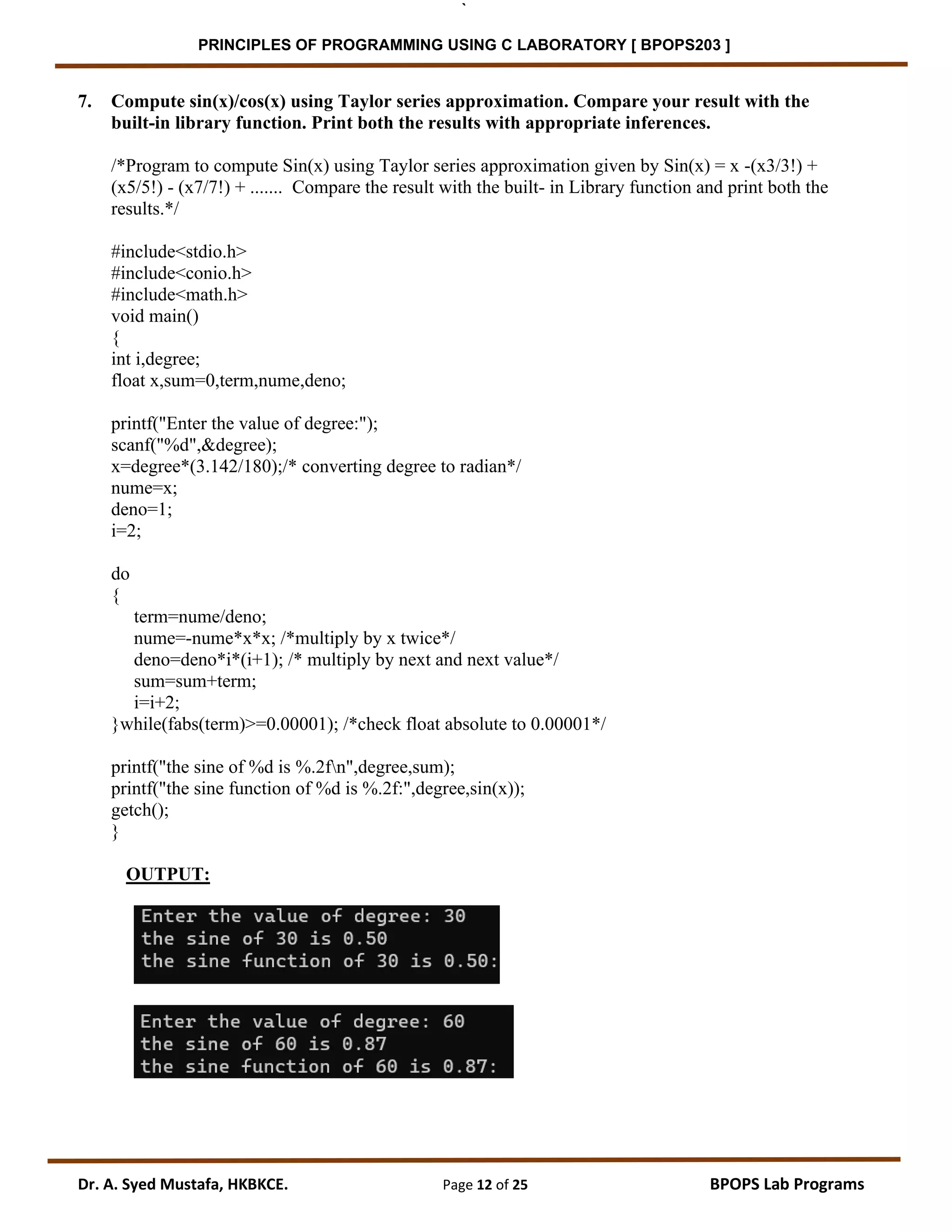 Bpops203 Principles Of Programming Using C Lab Manualpdf Programming Languages Computing
