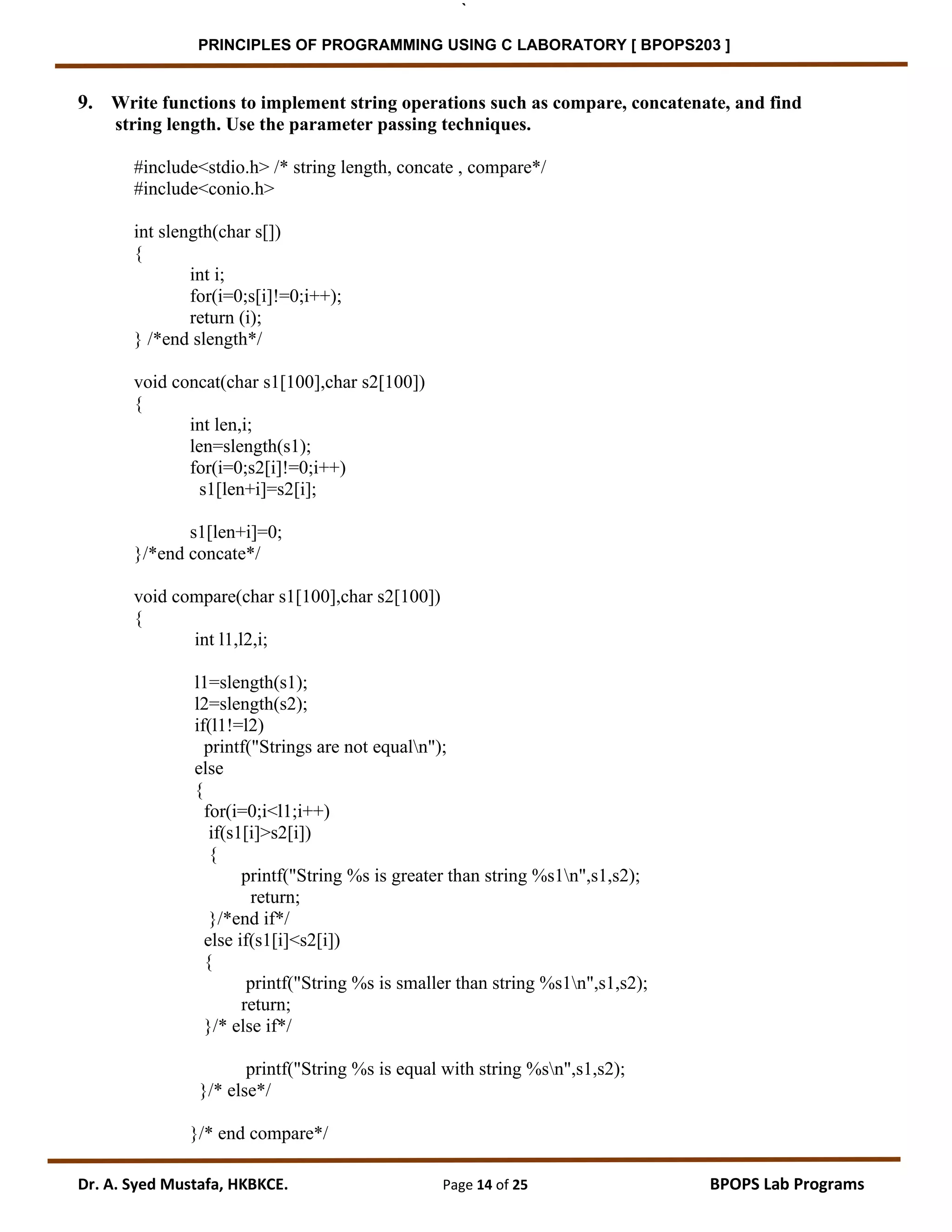 Bpops203 Principles Of Programming Using C Lab Manualpdf Programming Languages Computing