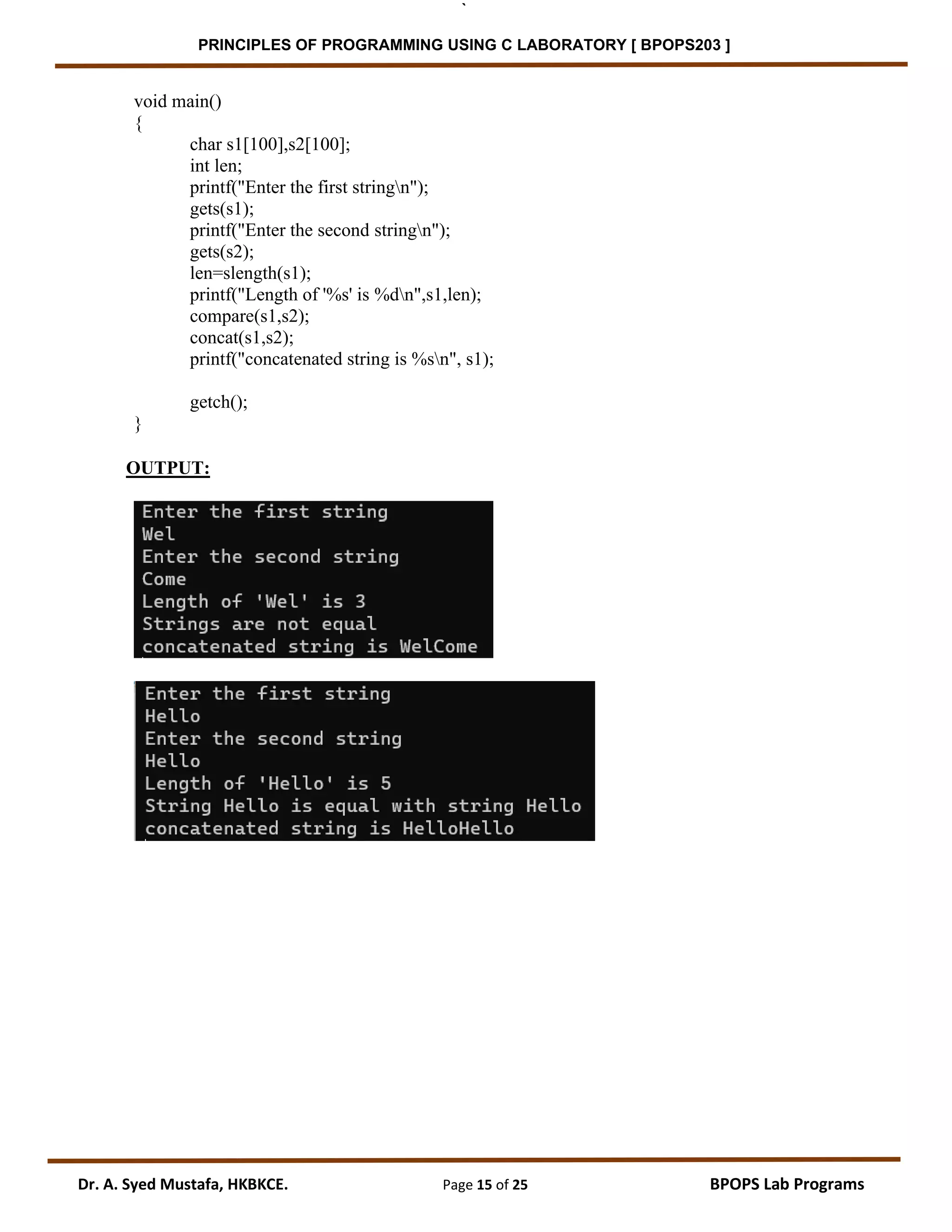 Bpops203 Principles Of Programming Using C Lab Manualpdf Programming Languages Computing