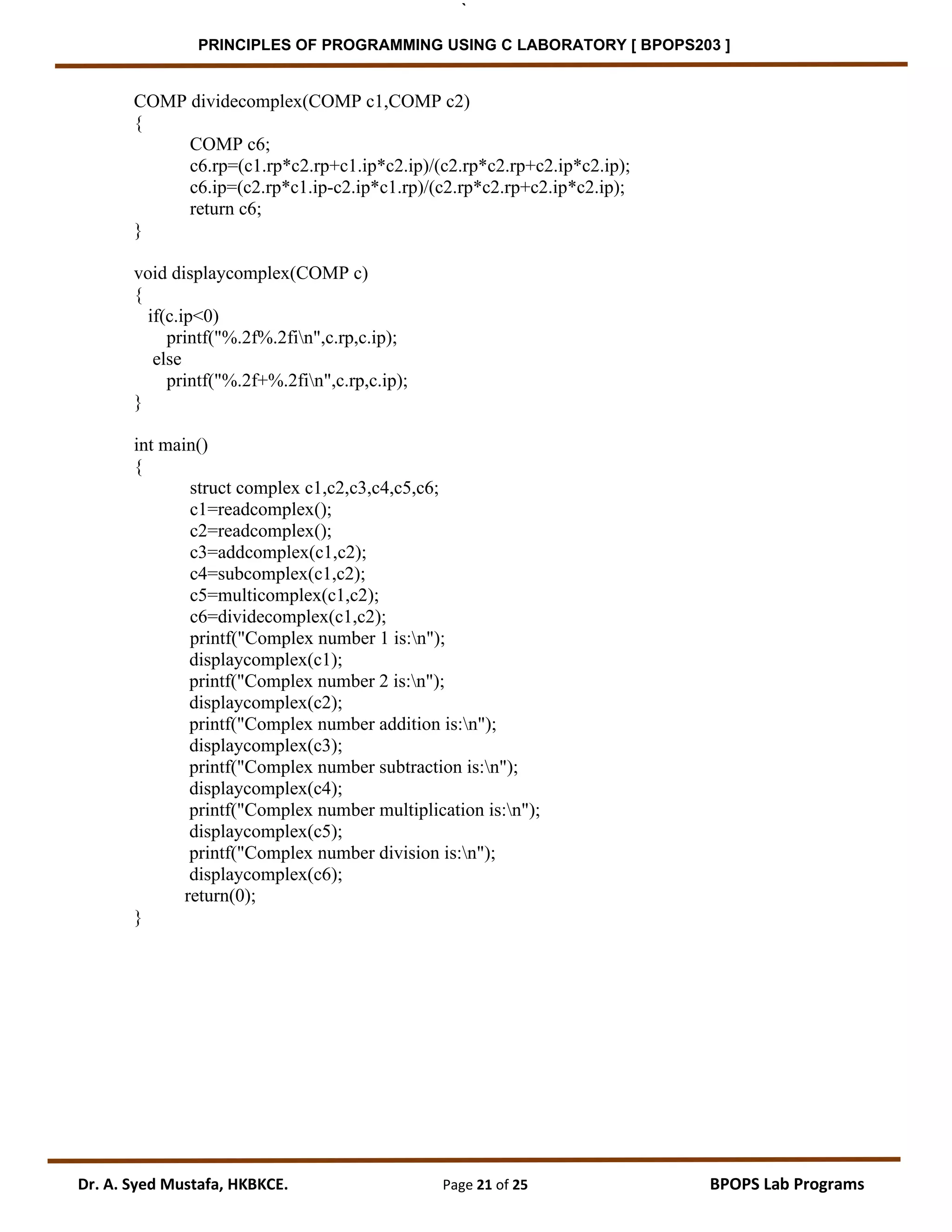 Bpops203 Principles Of Programming Using C Lab Manualpdf Programming Languages Computing