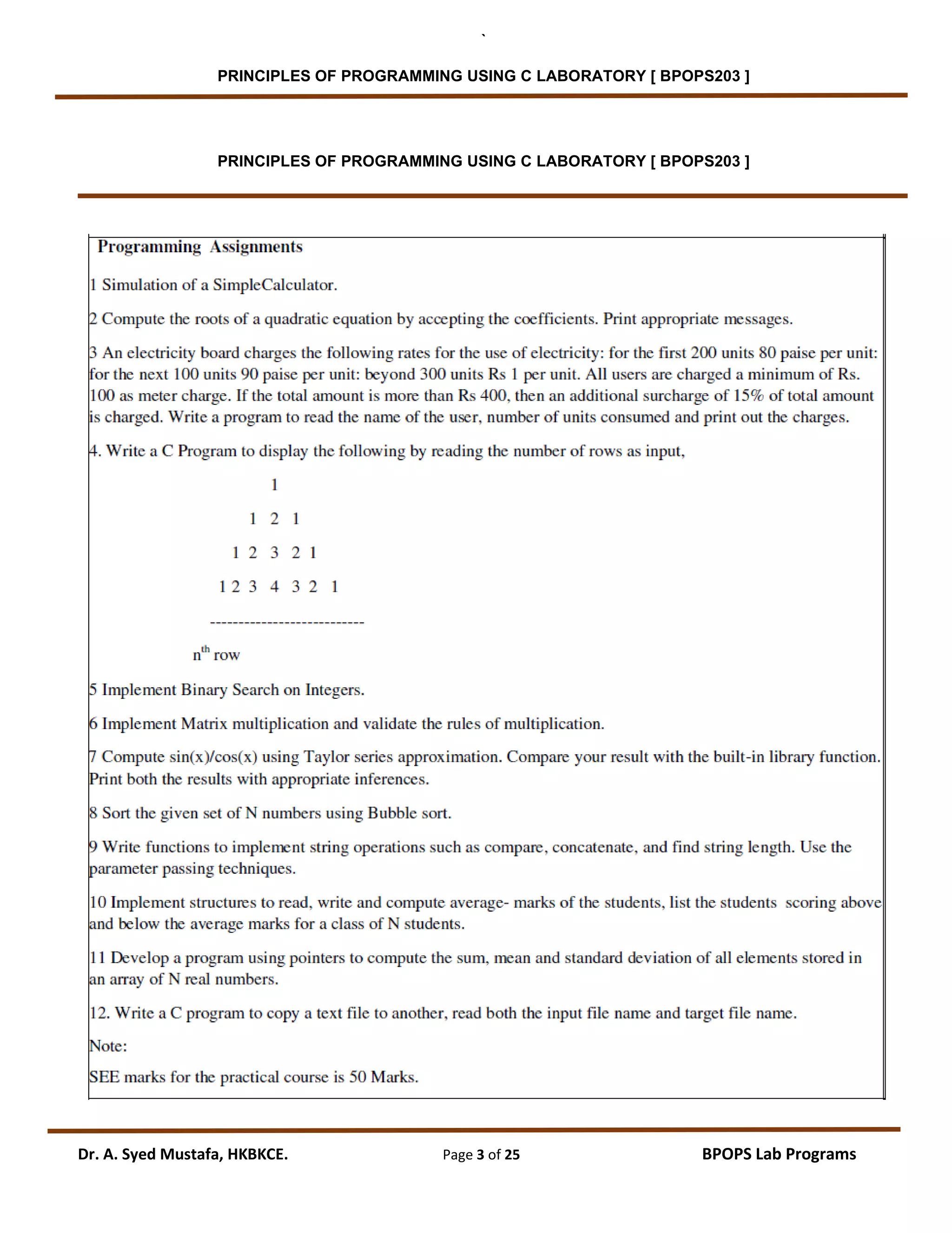 Bpops203 Principles Of Programming Using C Lab Manualpdf Programming