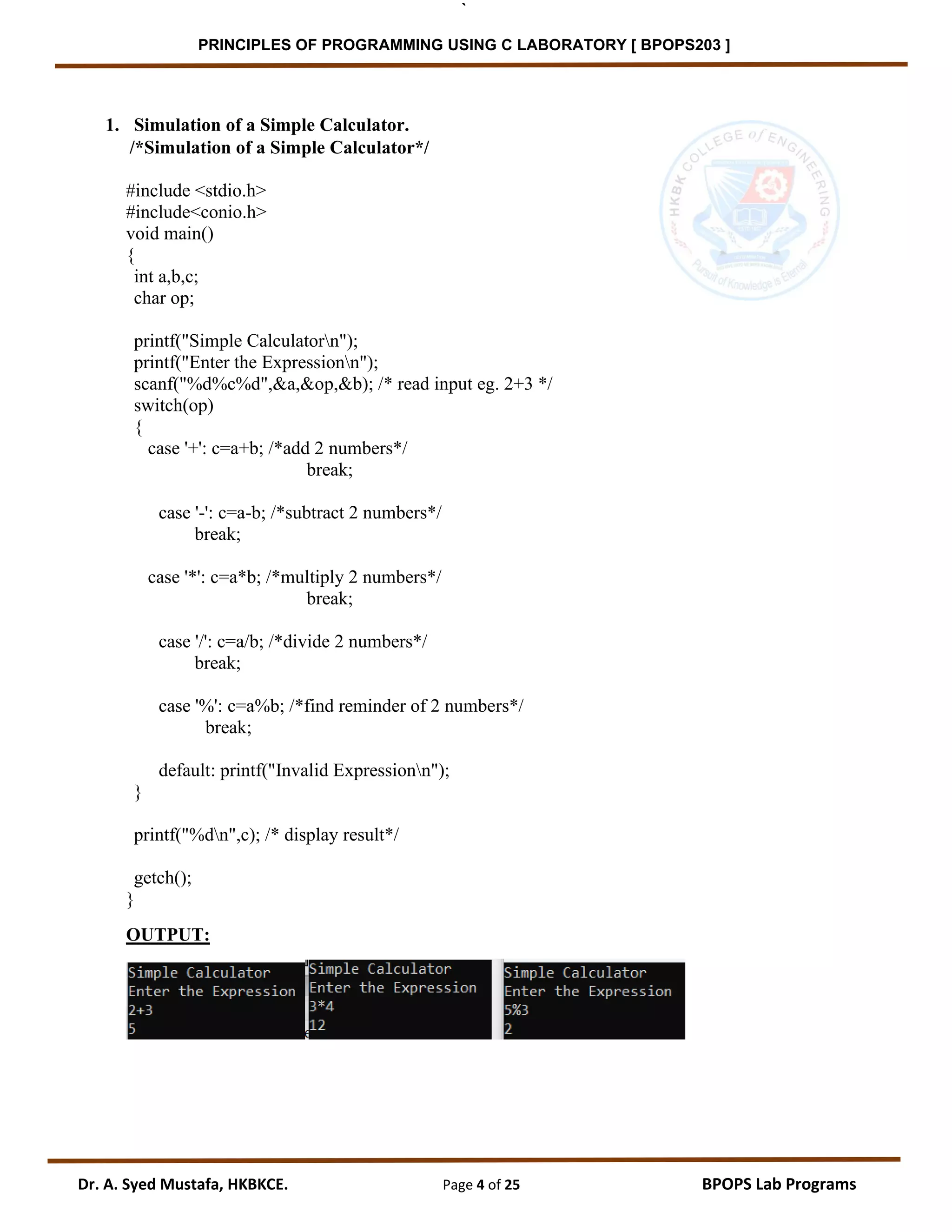 BPOPS203 PRINCIPLES OF PROGRAMMING USING C LAB Manual.pdf BPOPS203 PRINCIPLES OF PROGRAMMING USING C LAB Manual.pdf