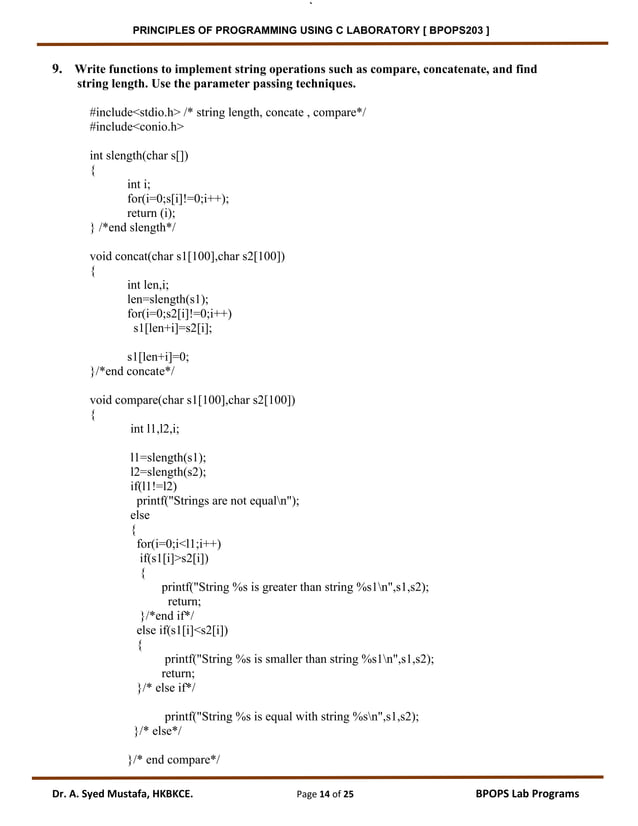 BPOPS203 PRINCIPLES OF PROGRAMMING USING C LAB Manual.pdf | Programming Languages | Computing
