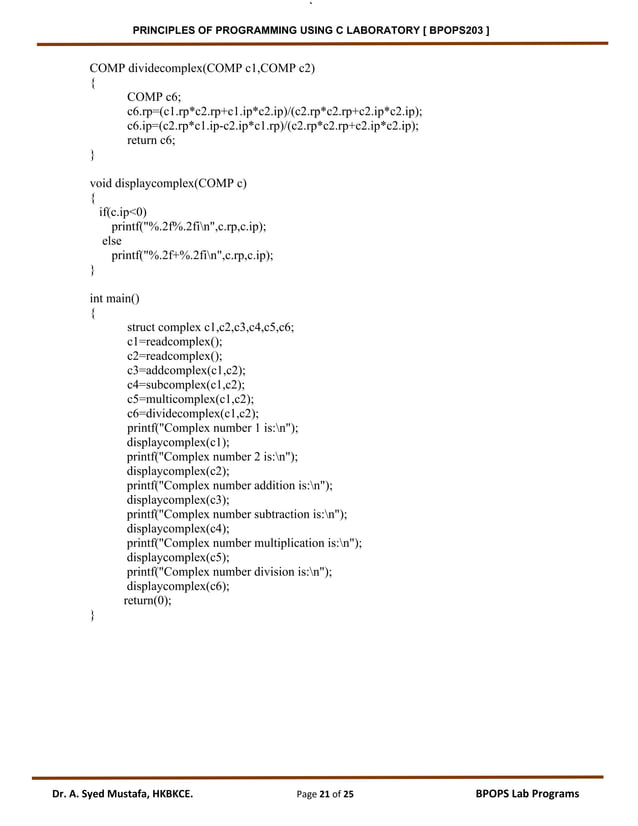 BPOPS203 PRINCIPLES OF PROGRAMMING USING C LAB Manual.pdf