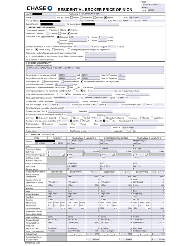 Sample Broker Price Opinion Sample Broker Price Opinion