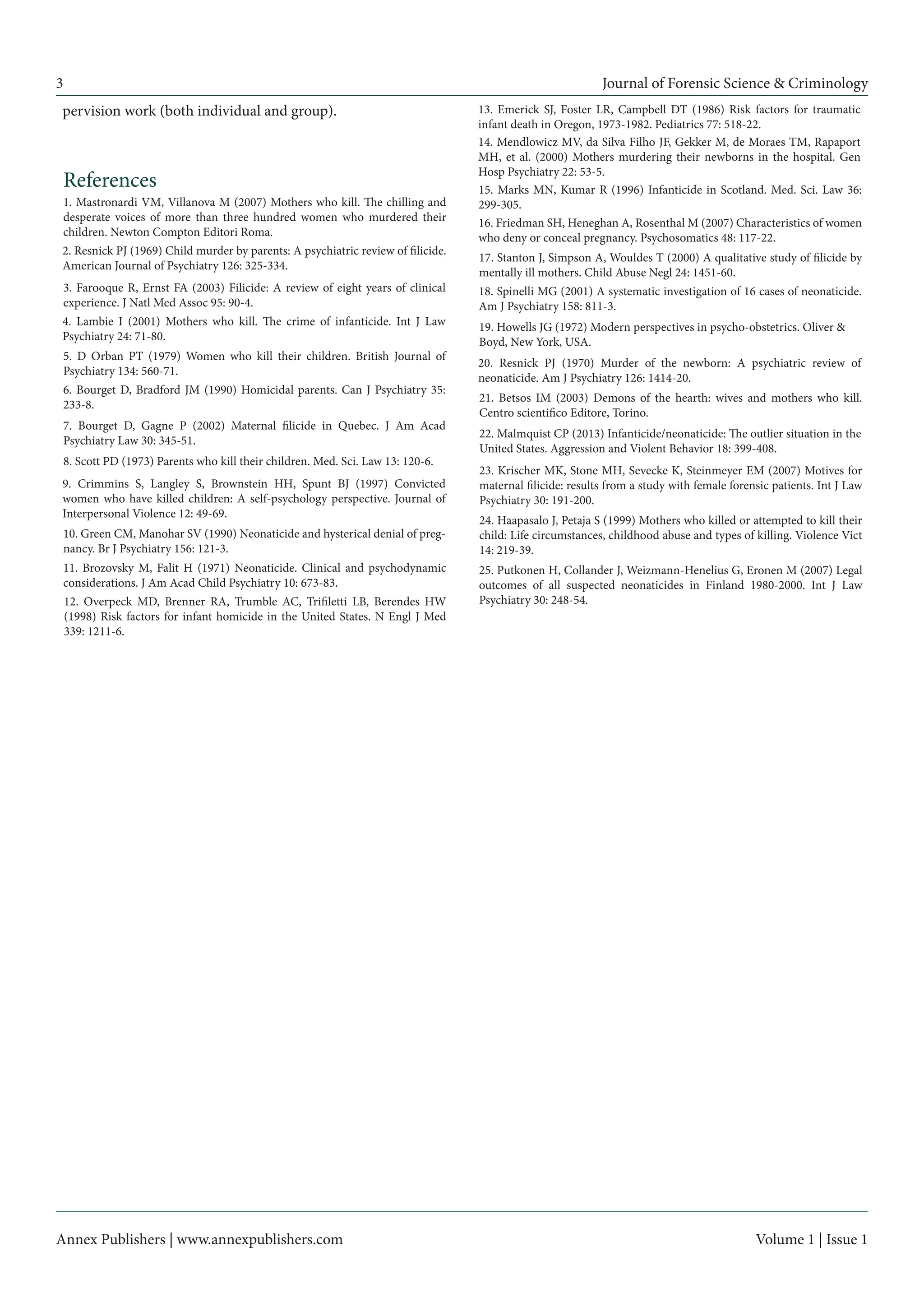 The Infanticide: Some Forensic and Ethical Issues | PDF