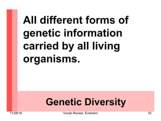 Evolution Vocabulary Flash Cards | PPT
