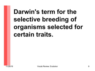 Evolution Vocabulary Flash Cards | PPT