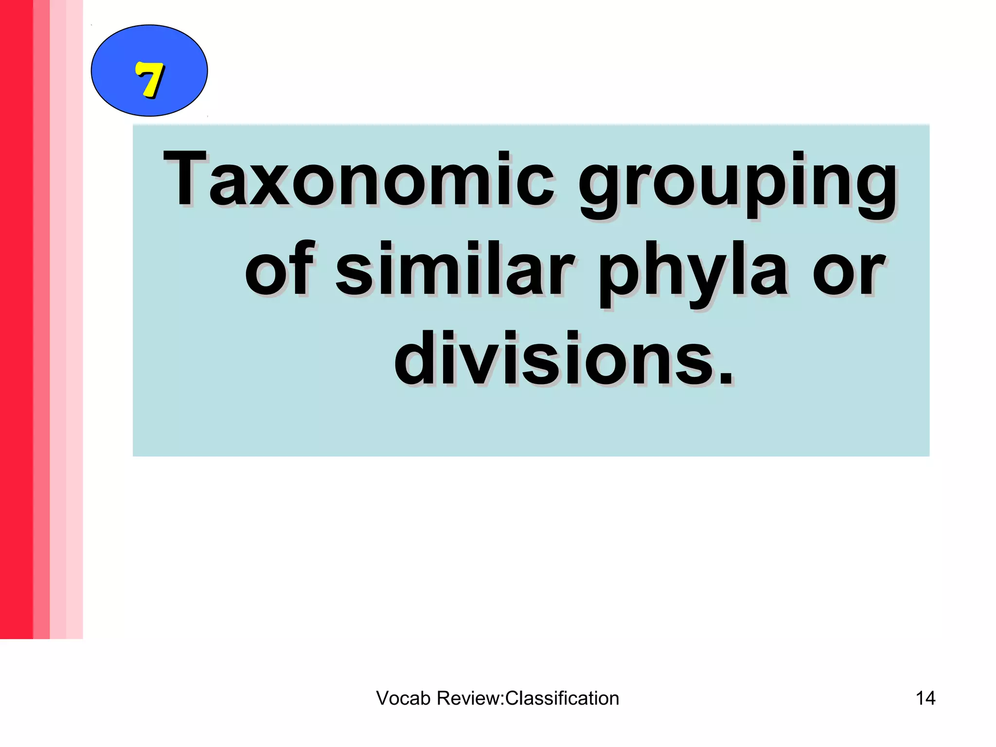 Vocabulary review Classification / Taxonomy | PPT