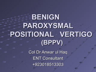 Benign Paroxysmal Positional Vertigo | PPT