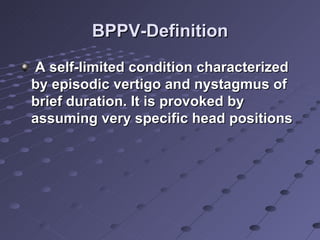 Benign Paroxysmal Positional Vertigo | PPT | Free Download