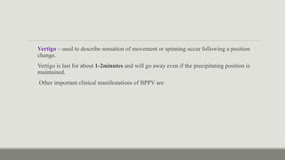 BPPV( Benign Paroxysmal Positional Vertigo) Concept | PPTX