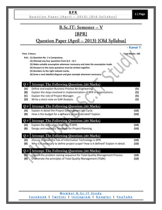 [Question Paper] BPR (Old Syllabus) [April / 2013] | PDF