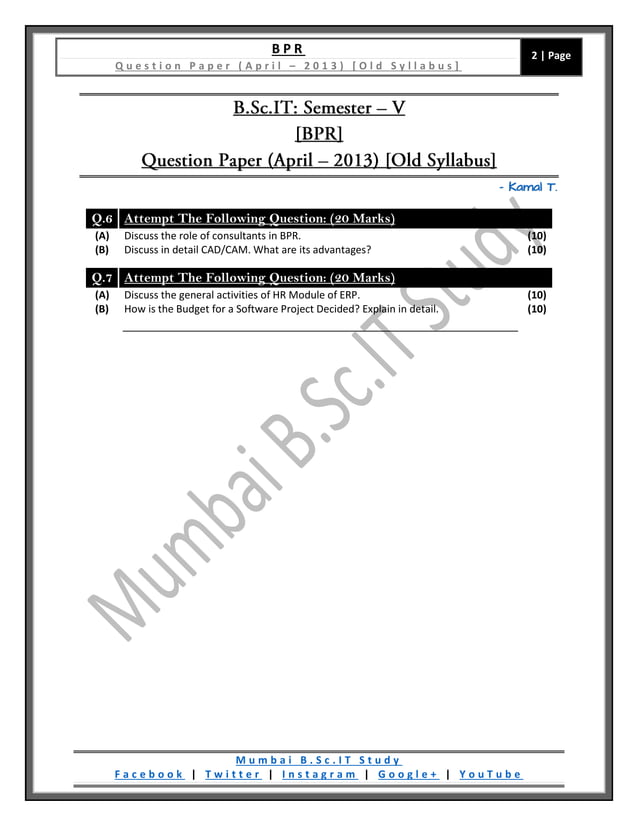 [Question Paper] BPR (Old Syllabus) [April / 2013] | PDF