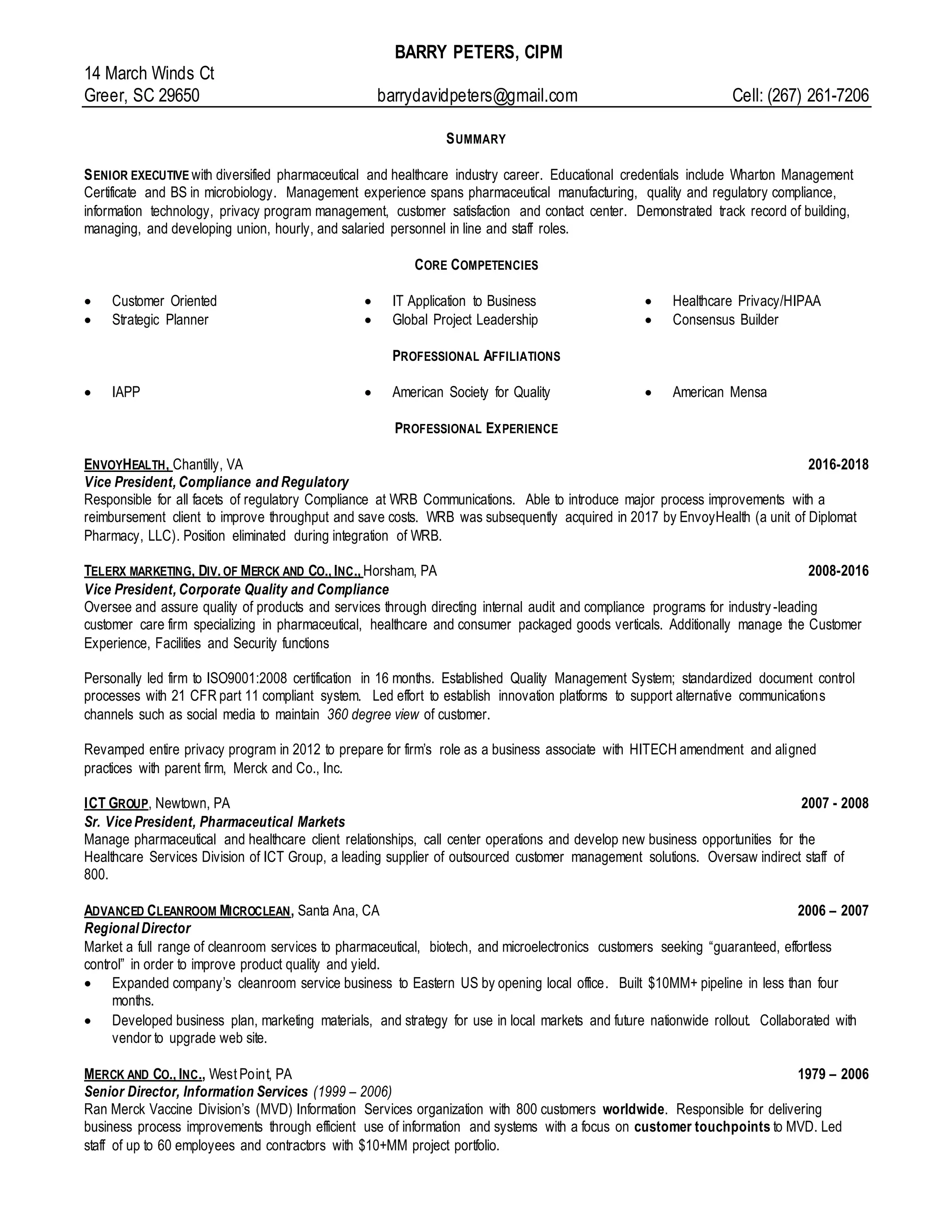 Personal Resume of Barry Peters | DOCX