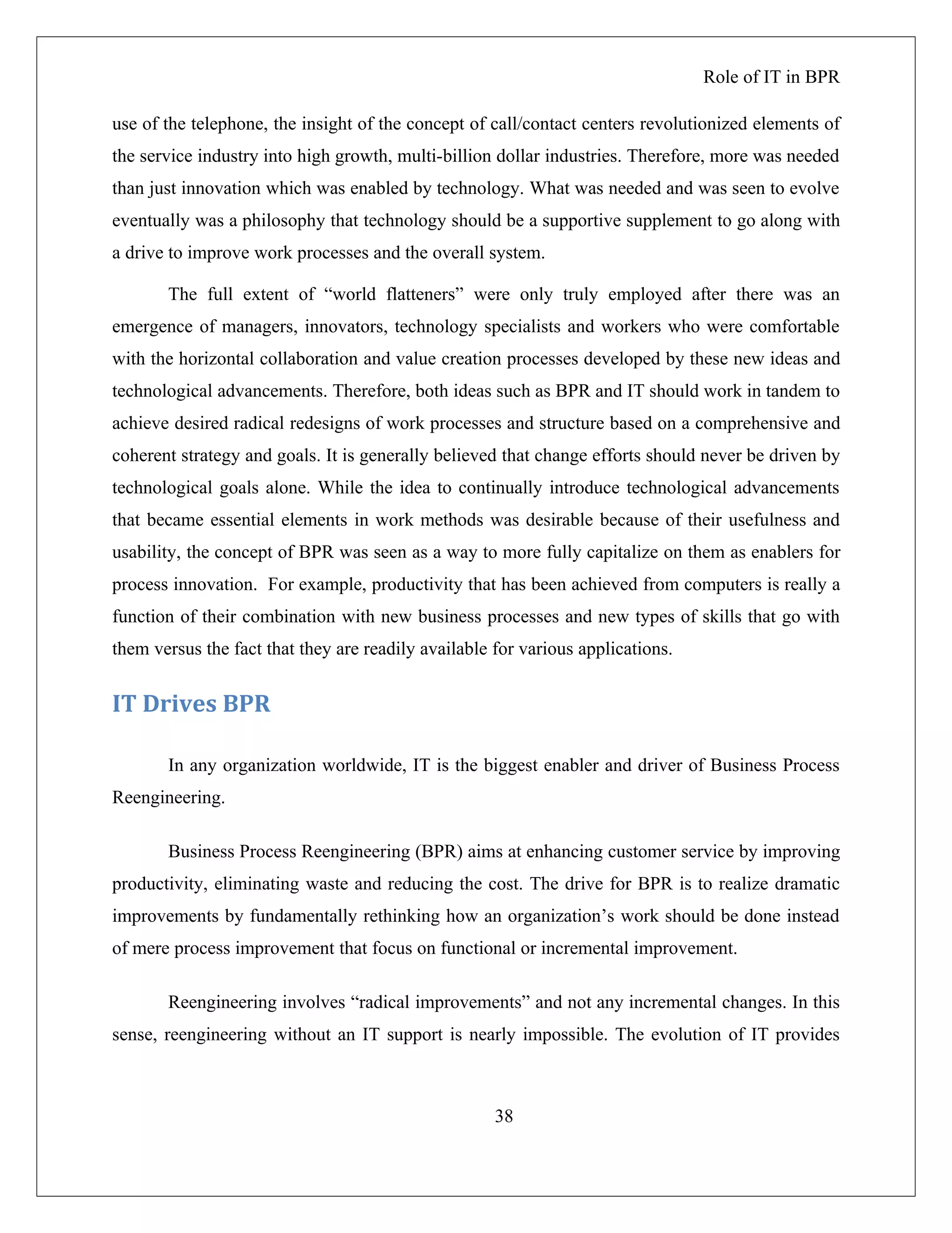 Business Process Re-engineering (BPR): Role of IT | DOC