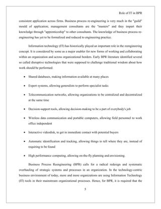 Business Process Re-engineering (BPR): Role of IT | DOC