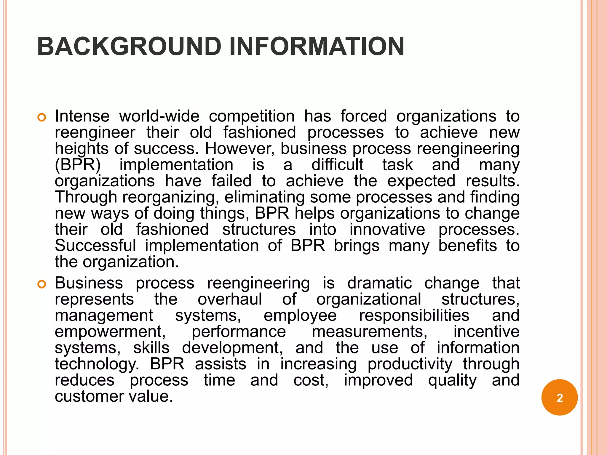 Bpr implementation process an analysis of key success & failure factors | PPT
