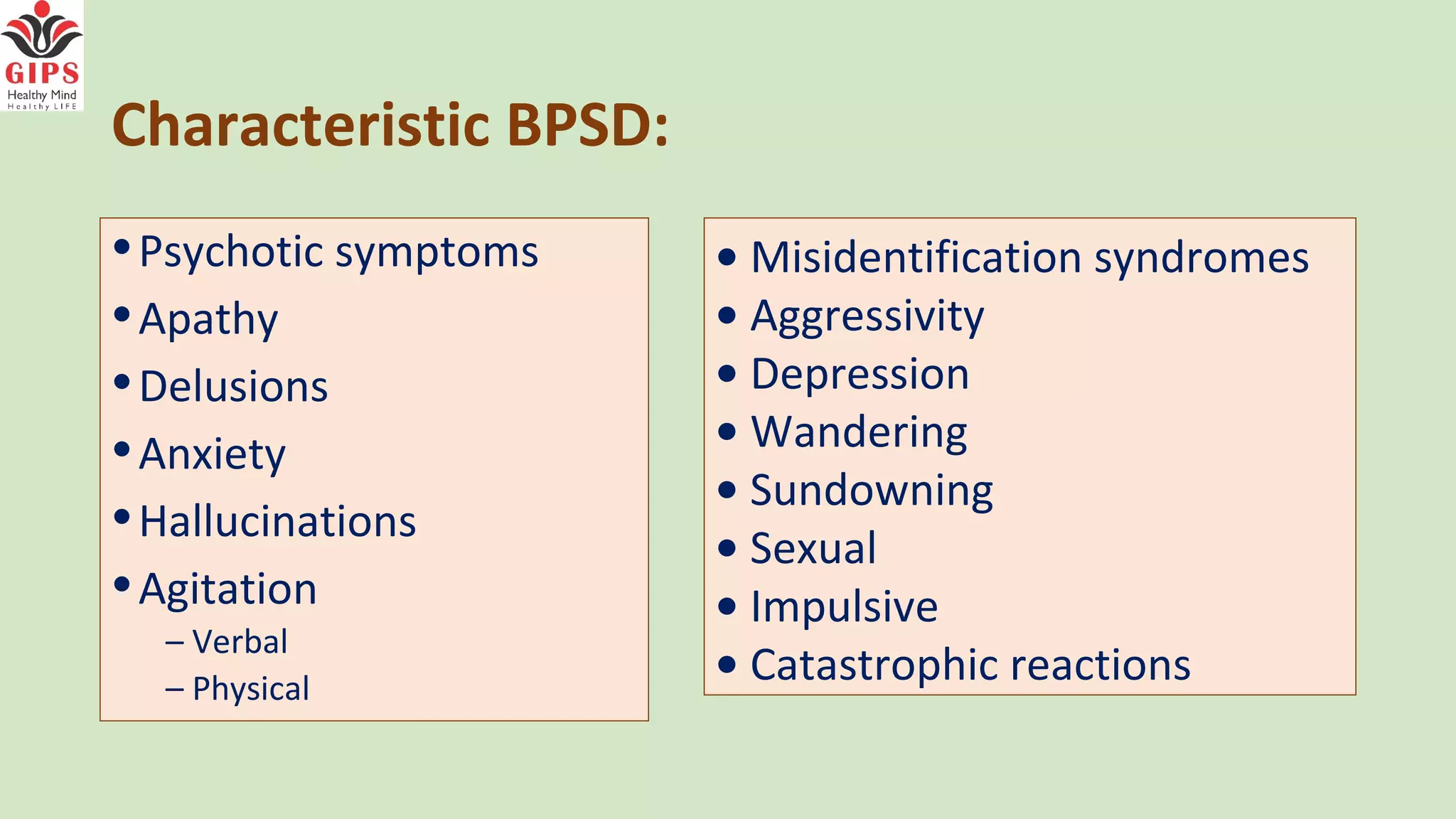 Behavioral and Psychological Symptoms of Dementia: Assessment and Non ...