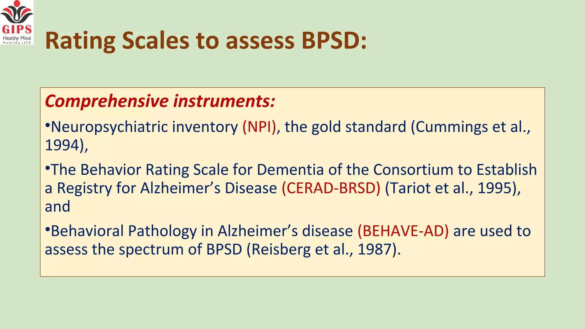 Behavioral and Psychological Symptoms of Dementia: Assessment and Non ...