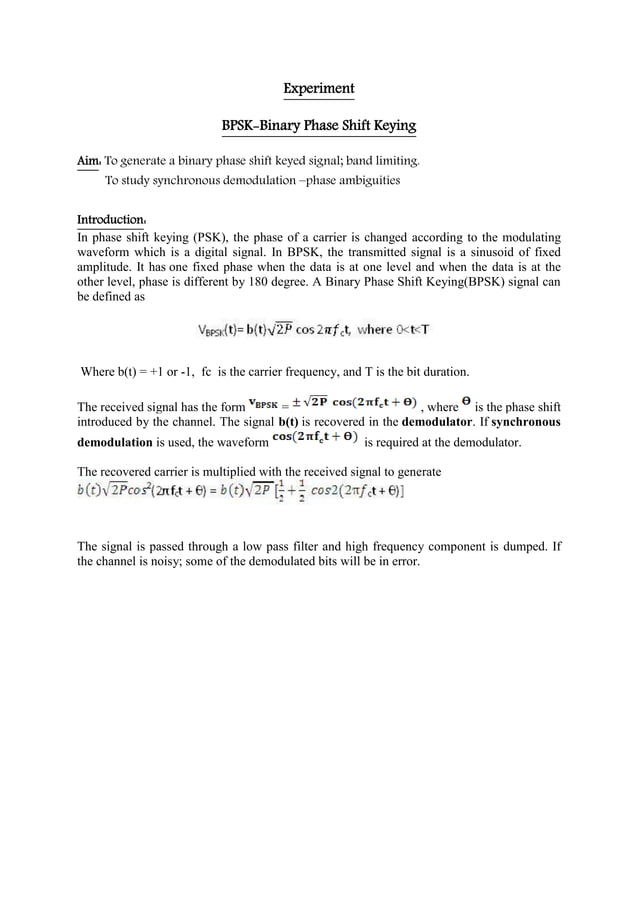 EEP306: Binary phase shift keying | PDF | Digital Audio | Computer Software and Applications