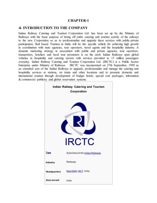IRCTC,Indian Railway Catering and Tourism Corporation | DOCX