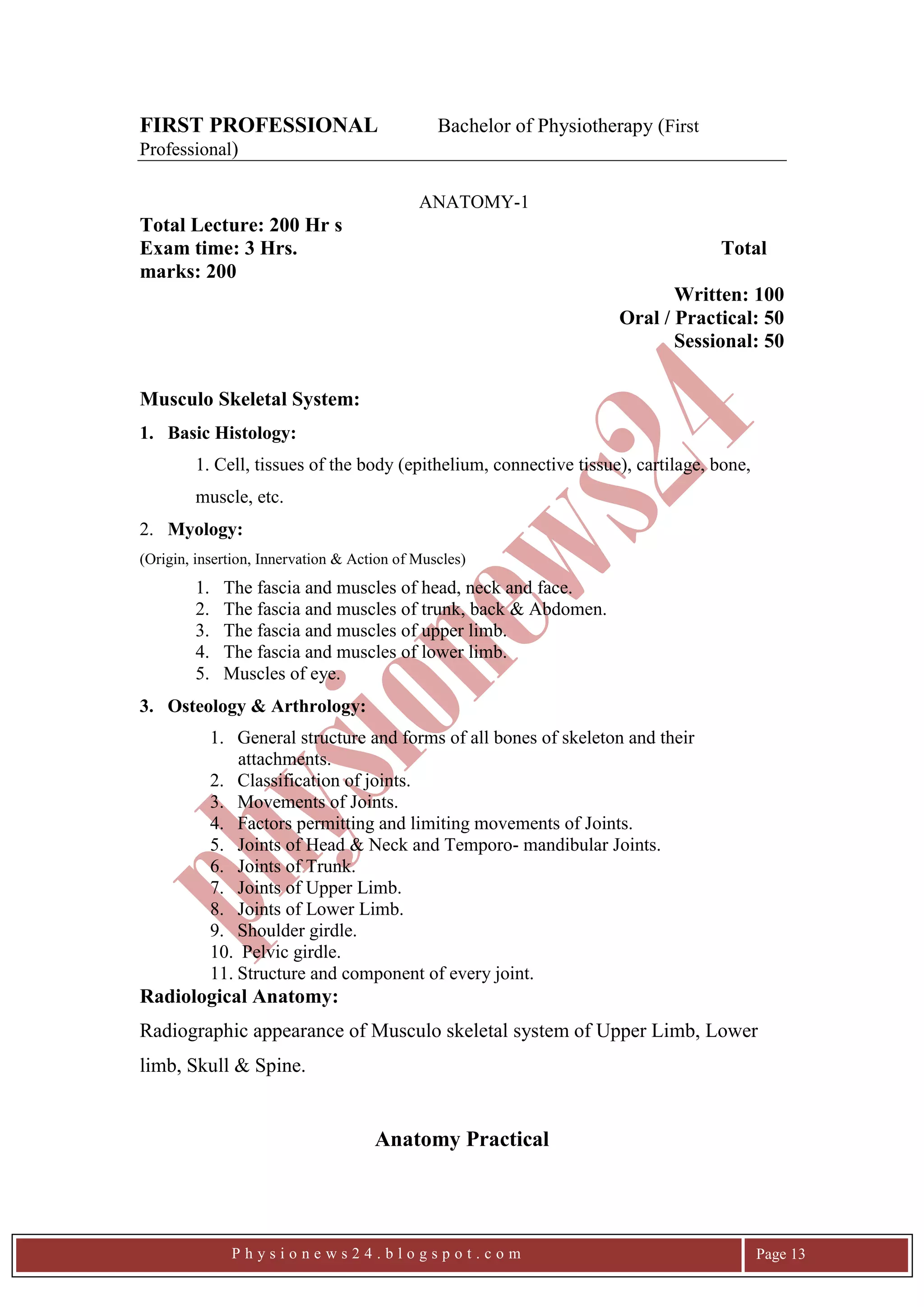 BPT course curriculum- University of Dhaka | PDF