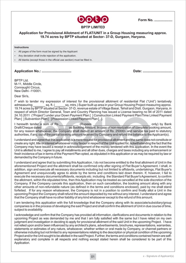 Bptp new-launch-sec-37d-gurgaon new-project_application_form_37-d ...