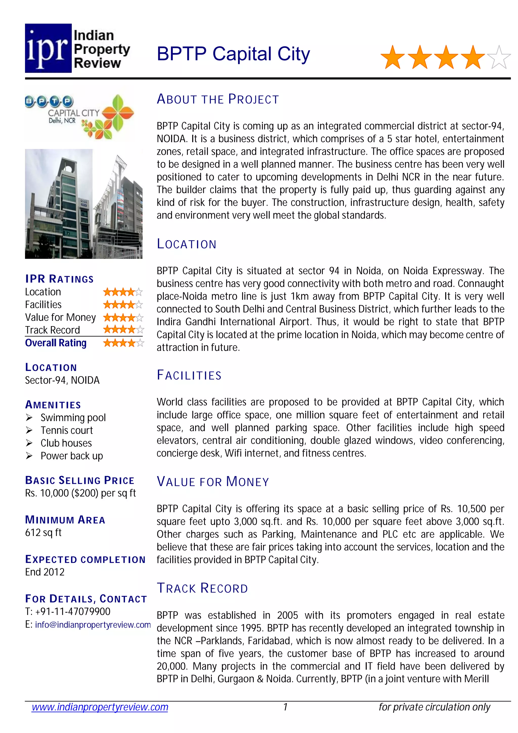 Bptp capital city_research_report | PDF