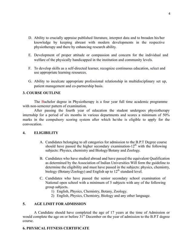 physiotherapy syllabus new for (MGR UNIVERSITY) | PDF