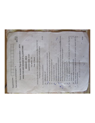 BPUT MCA Third Sem Question 2014 | PDF