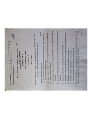 BPUT MCA Third Sem Question 2014 | PDF