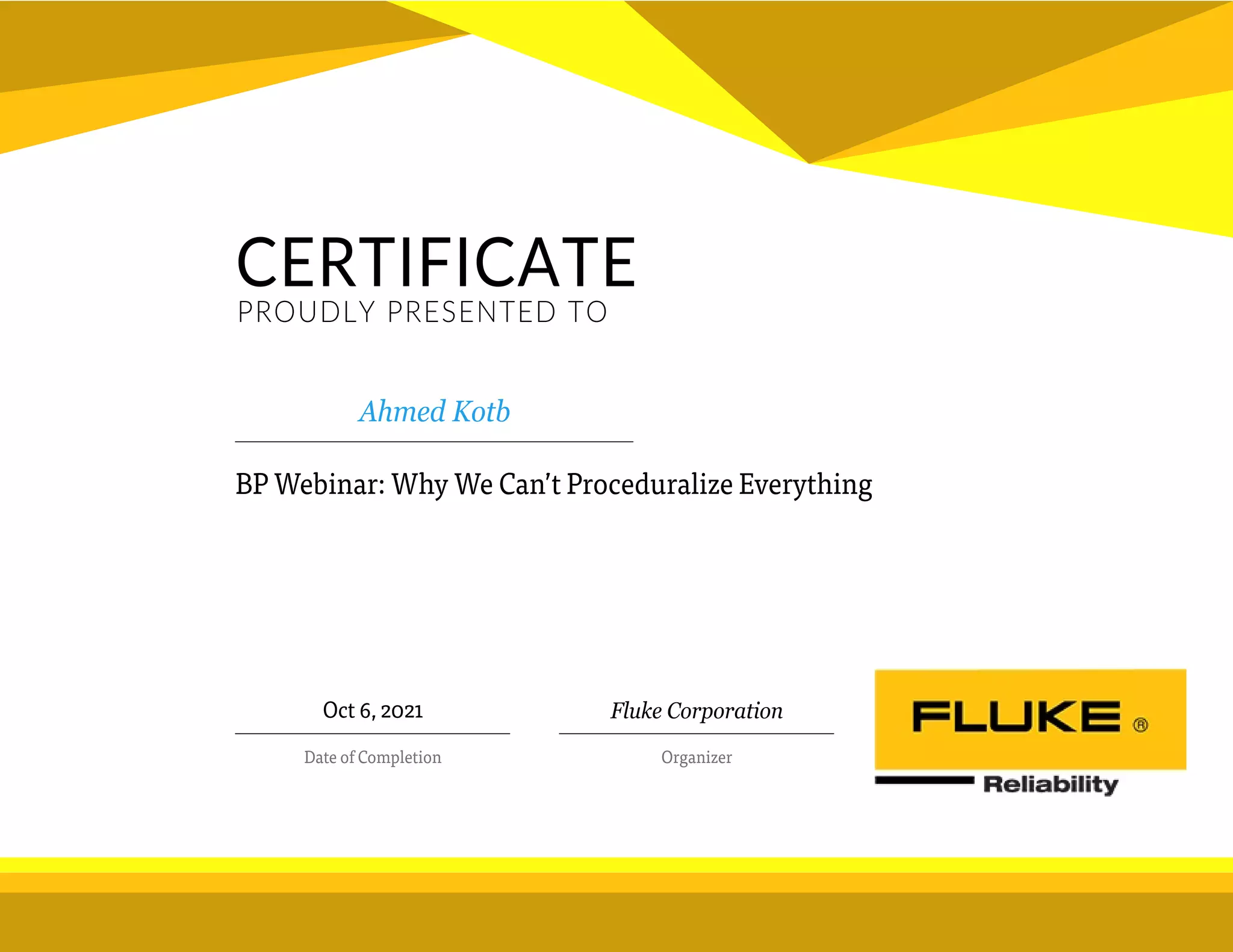 Certificate of Attendance "BP webinar: Why we can’t proceduralize ...