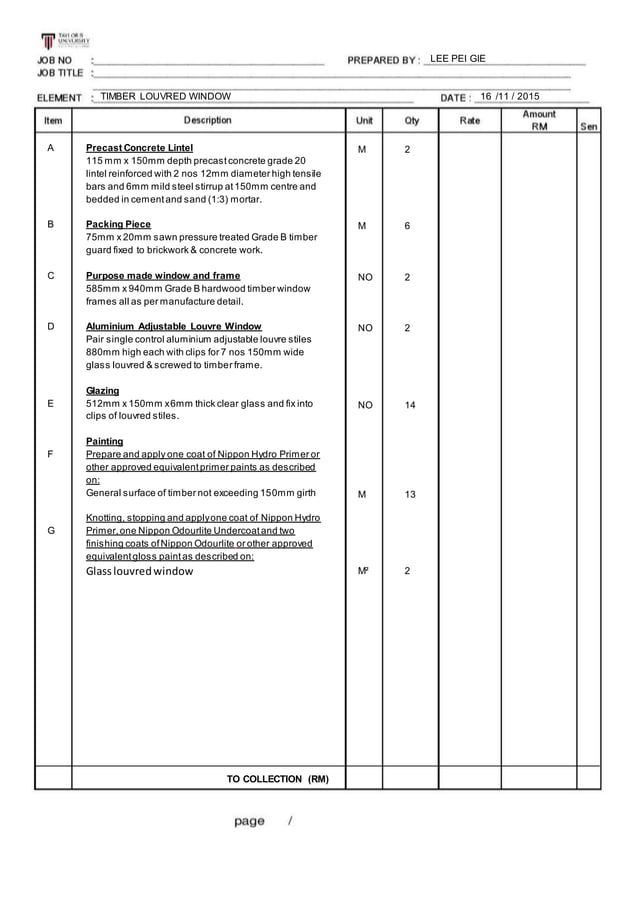 Bill of Quantities ( Door and Window ) | DOCX