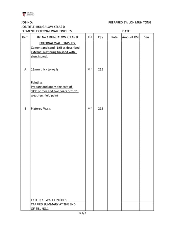 Final Bills of Quantity | PDF