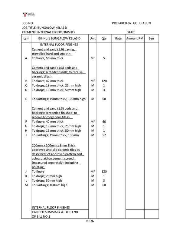 Final Bills of Quantity | PDF