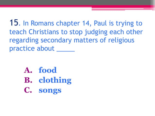 Bible Quiz: Isaiah 7-9 & Romans 13 to 16.pptx | Christianity | Religion ...