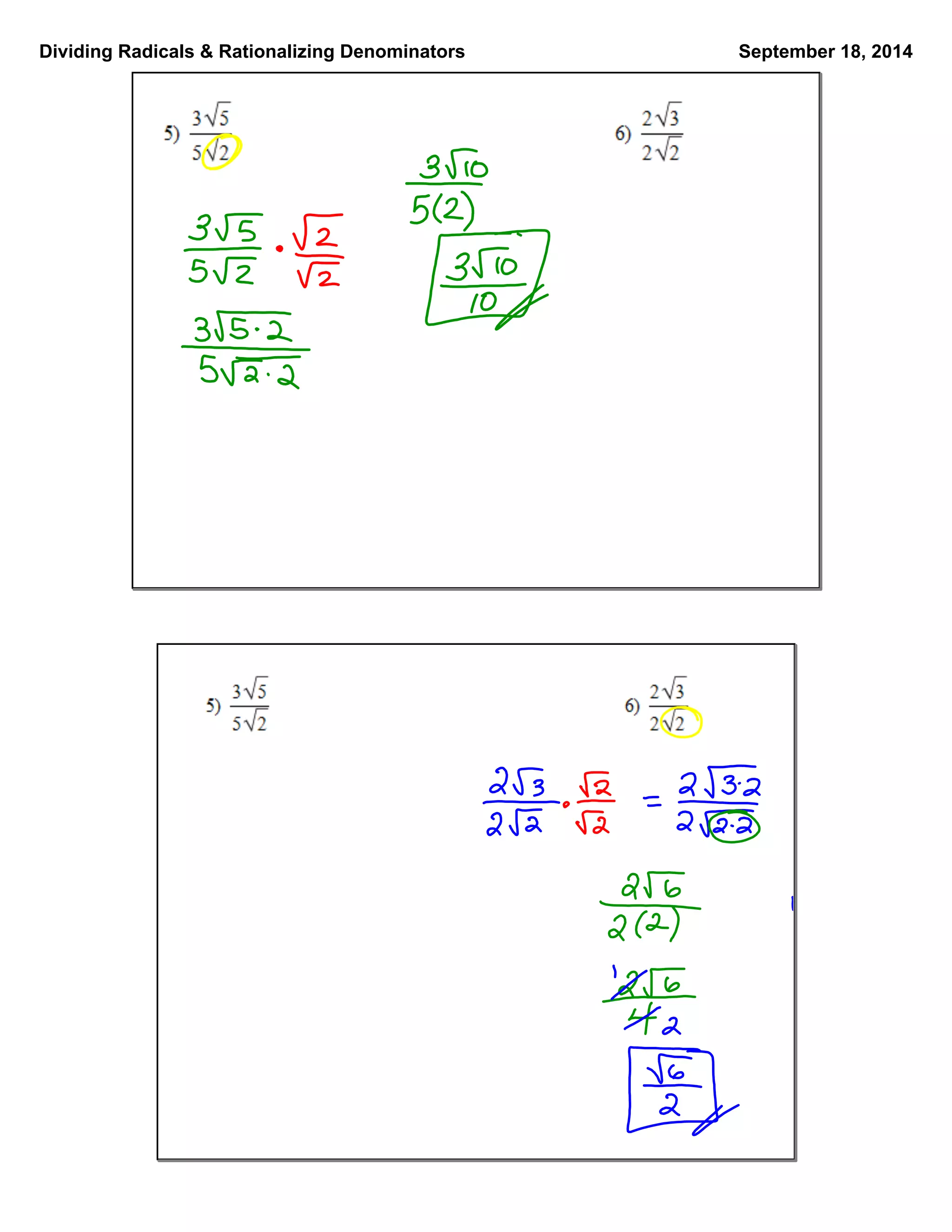 Dividing radicals & rationalizing denominators | PDF | Free Download