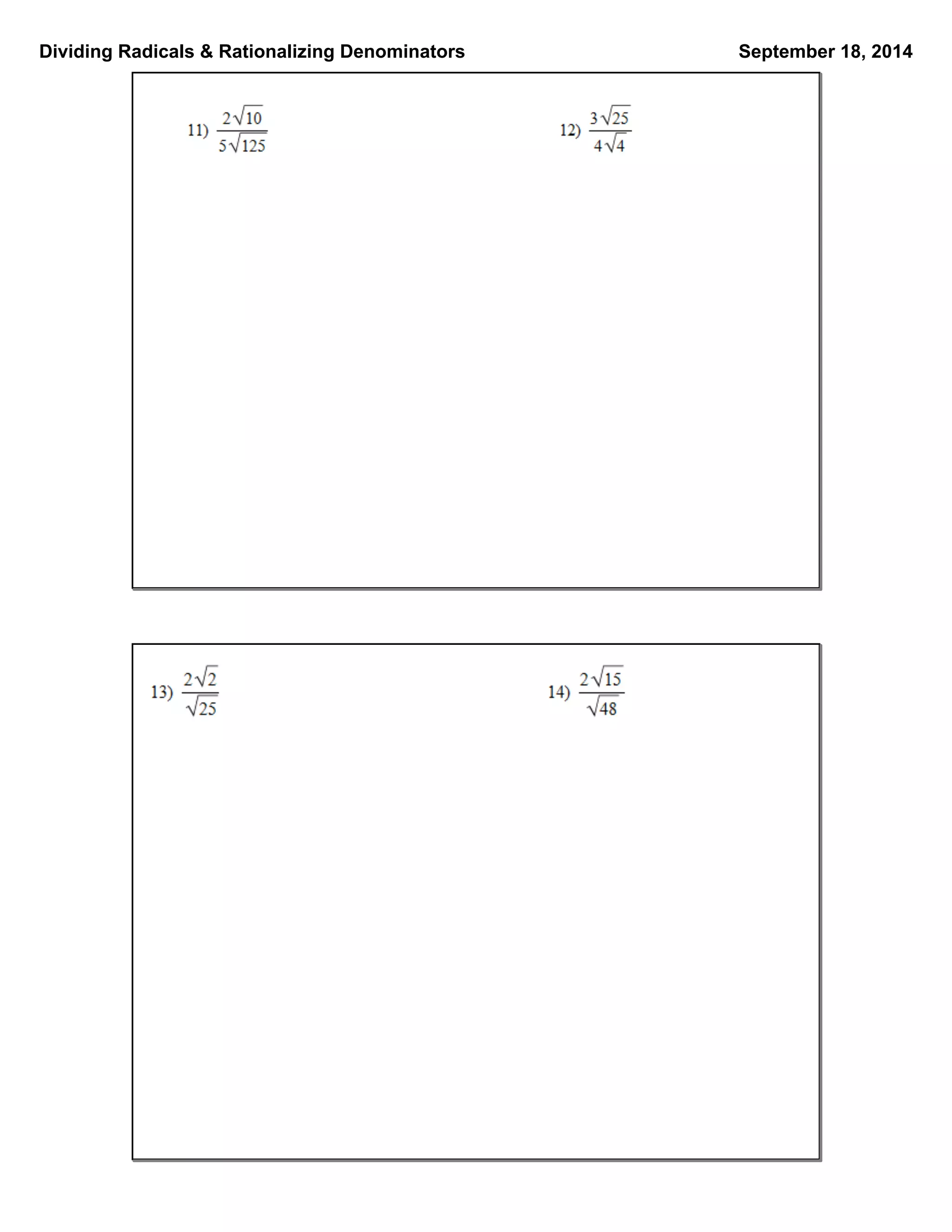 Dividing radicals & rationalizing denominators | PDF
