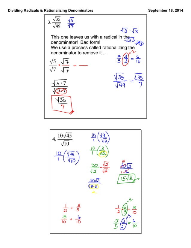 Dividing radicals & rationalizing denominators | PDF